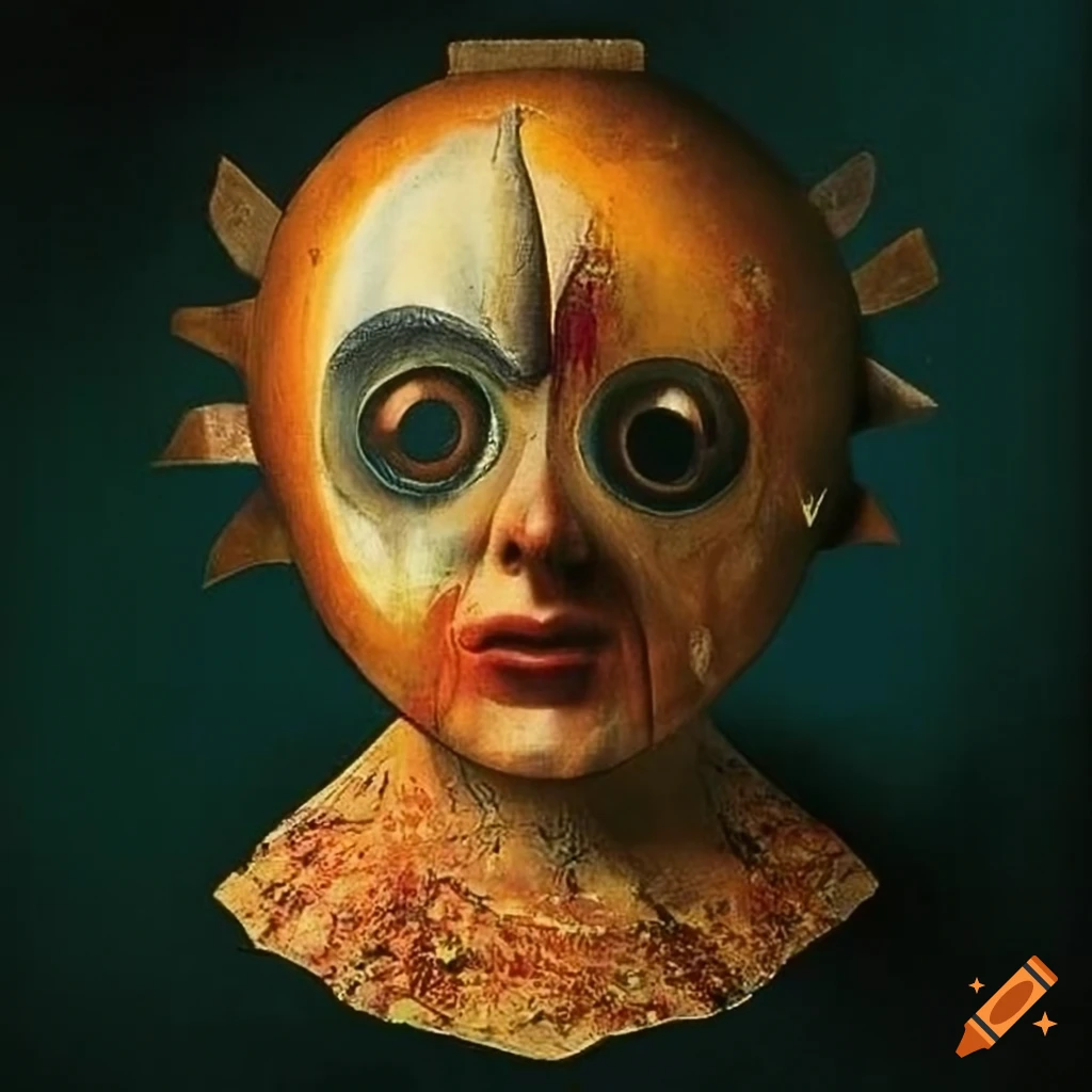 Surreal collage mask artwork on Craiyon