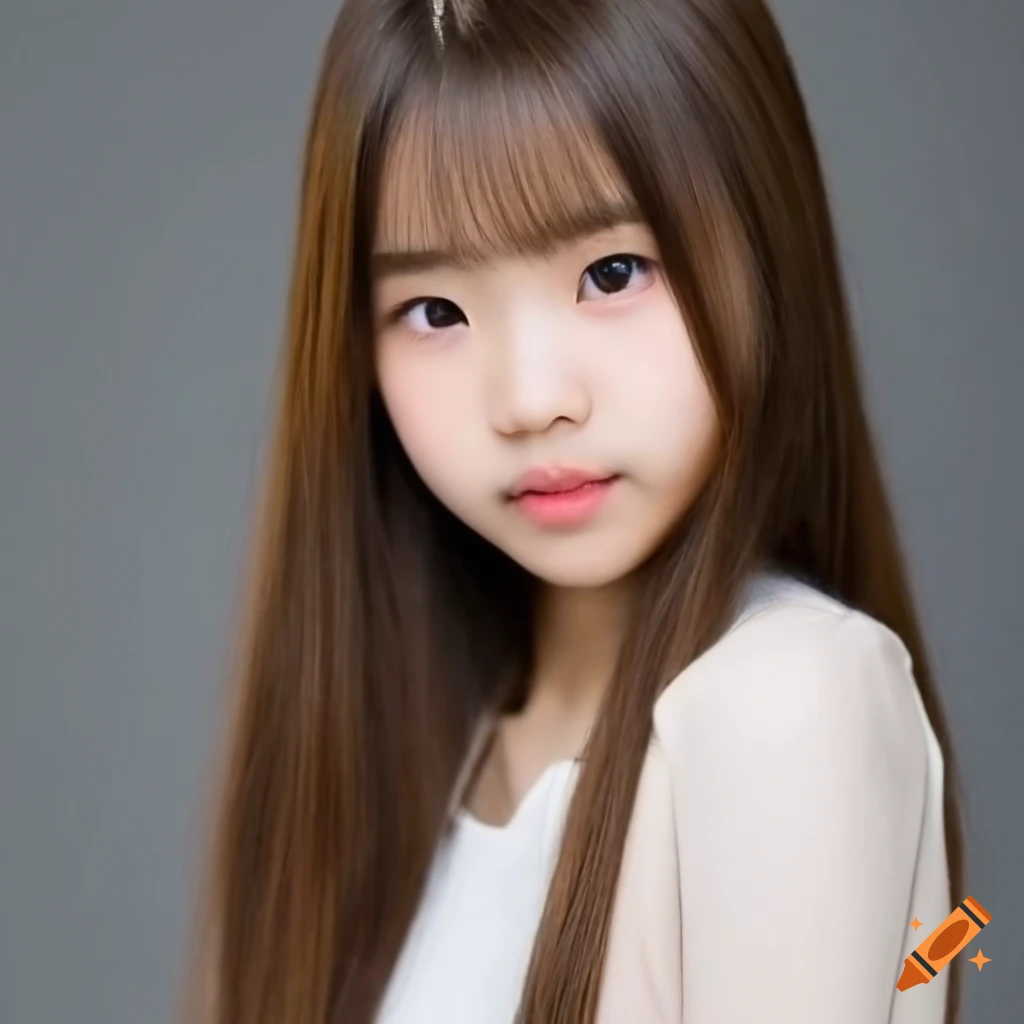 Portrait of a young Japanese girl with long brown hair on Craiyon