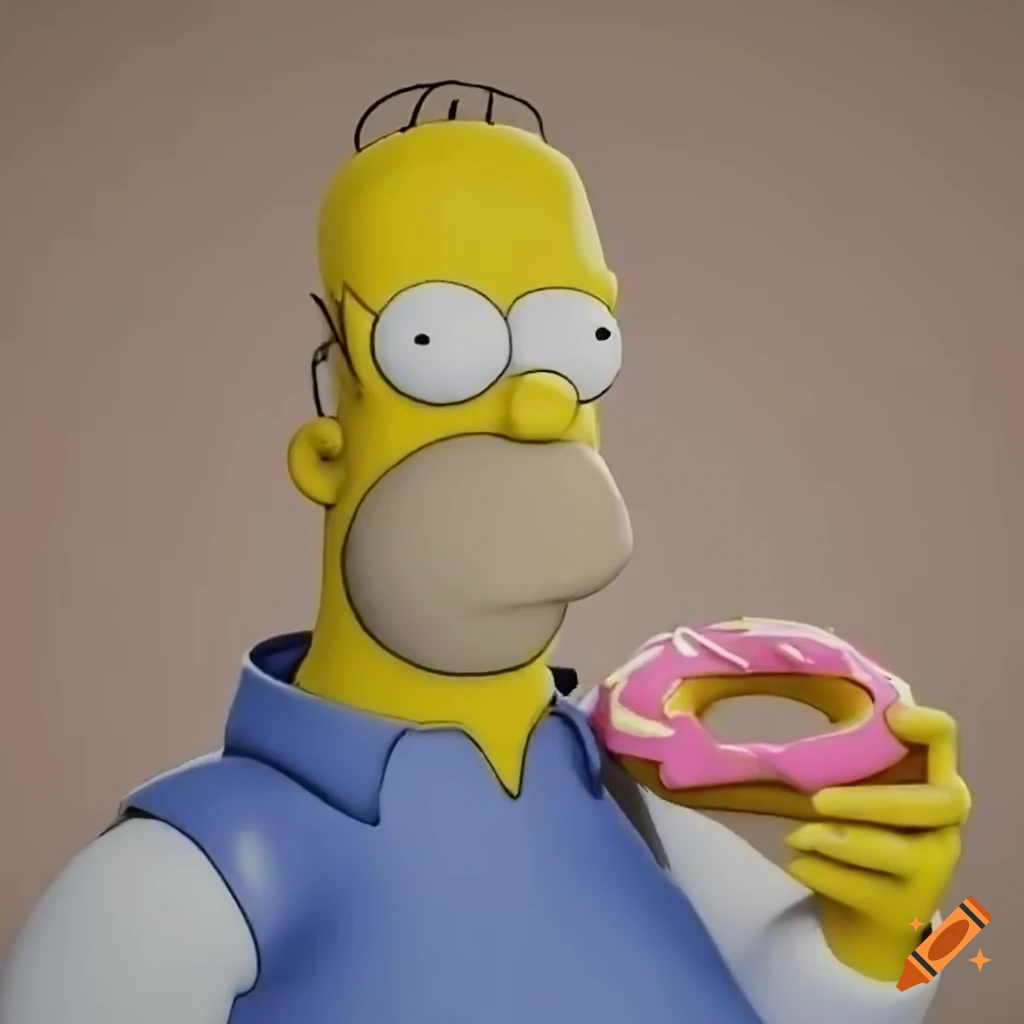 Detailed 3d Rendering Of Homer Simpson Eating A Donut On Craiyon