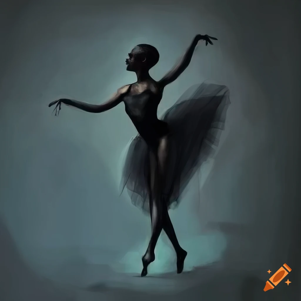 Painting of a black ballerina in a dramatic pose on Craiyon