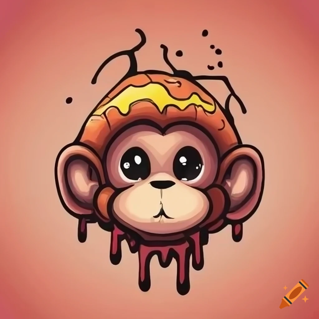 Anime graffiti style monkey with melting mushroom logo on Craiyon