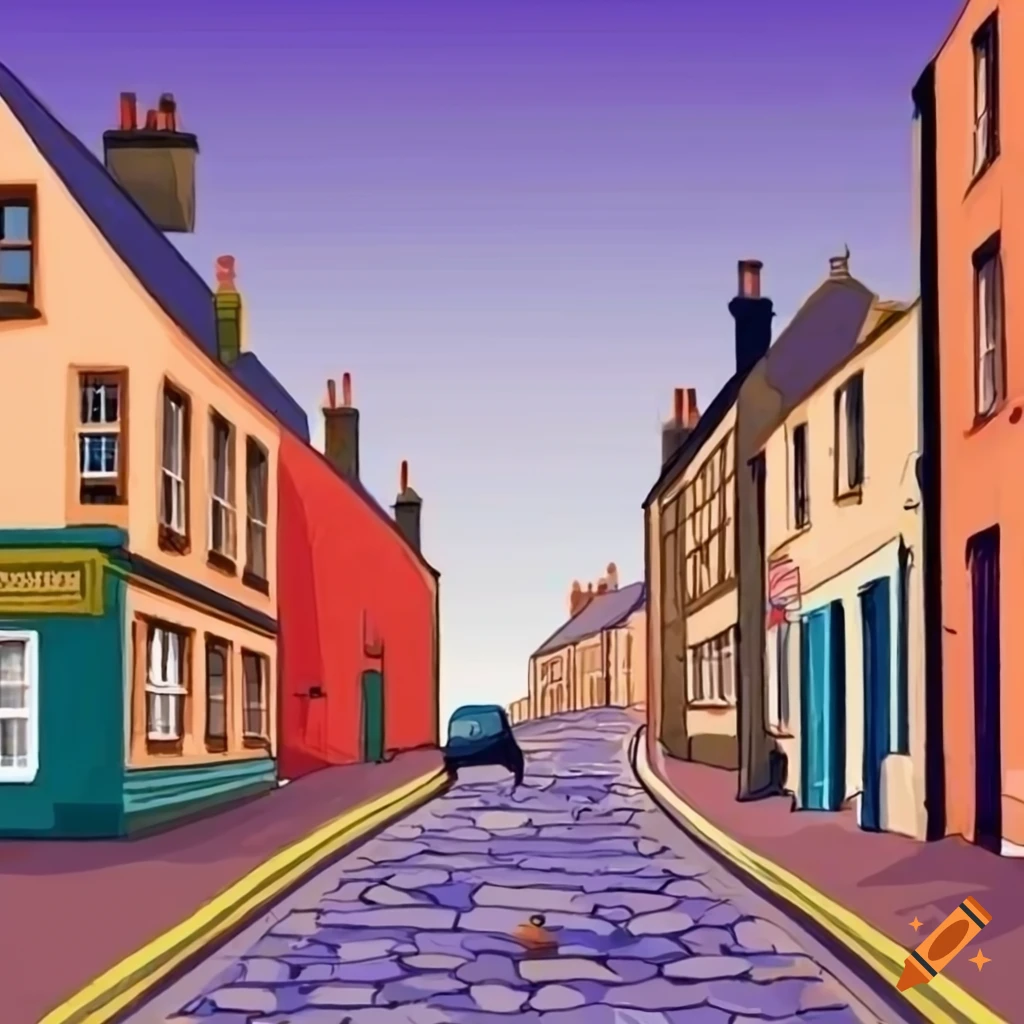 Cartoon illustration of people walking on the street in cardenden, fife ...