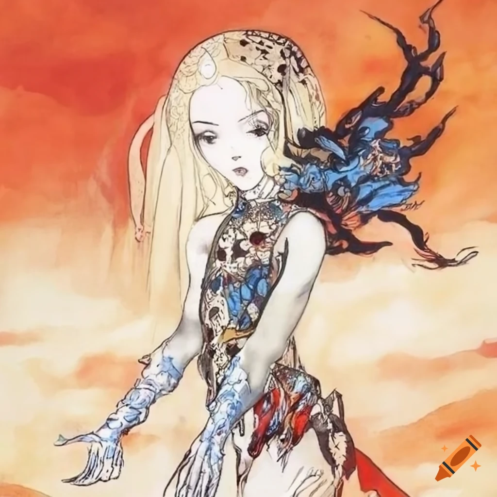 Yoshitaka amano style artwork of a water superhuman on Craiyon