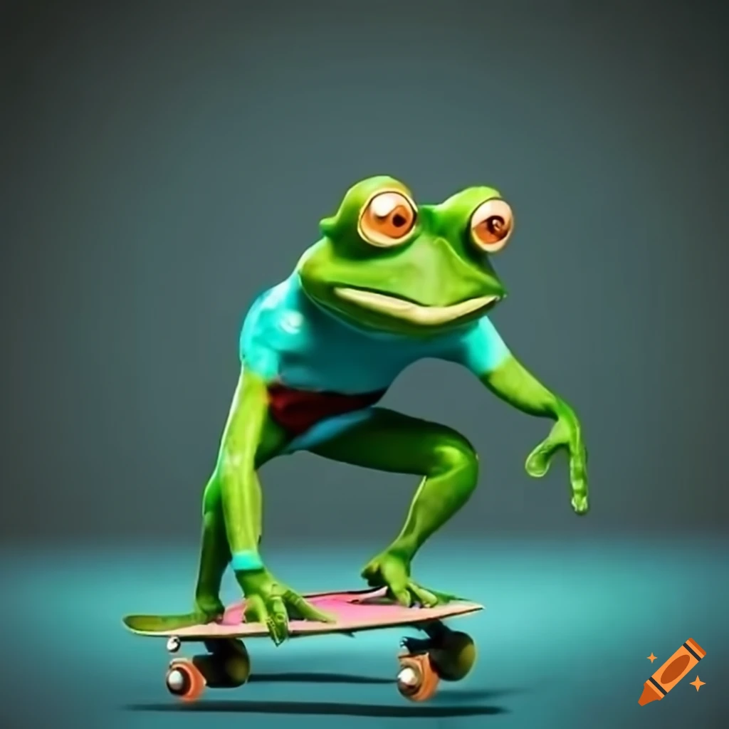 Skateboarding humanoid frog on Craiyon