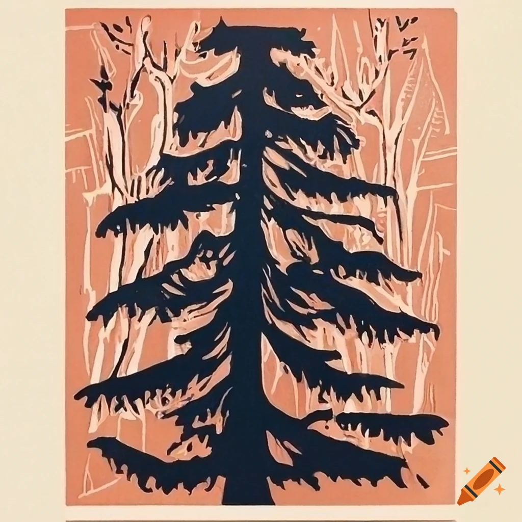 Redwood trees in linocut style on Craiyon