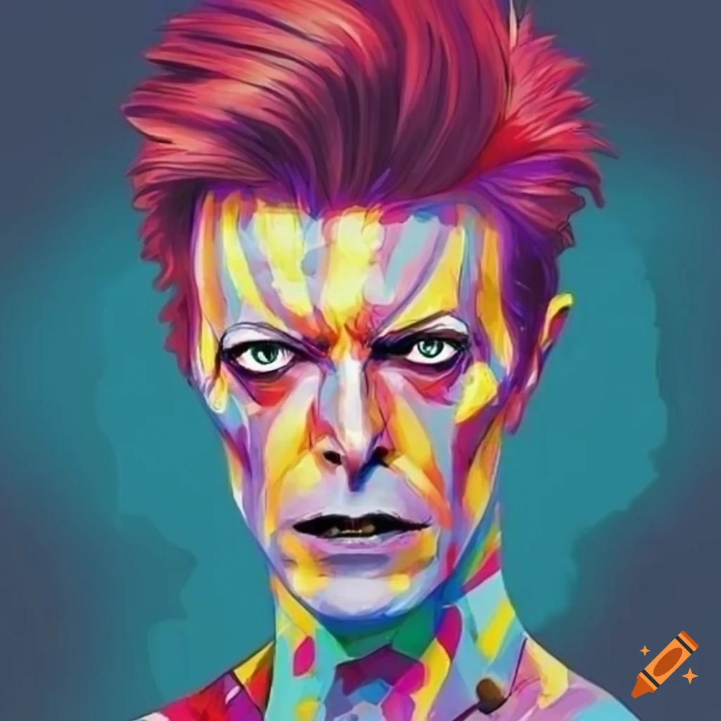 Cartoon illustration of david bowie as ziggy stardust on Craiyon