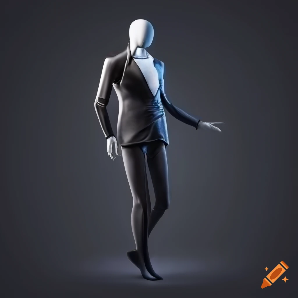 Fantasy artwork of a dynamic mannequin in a butler's suit on Craiyon