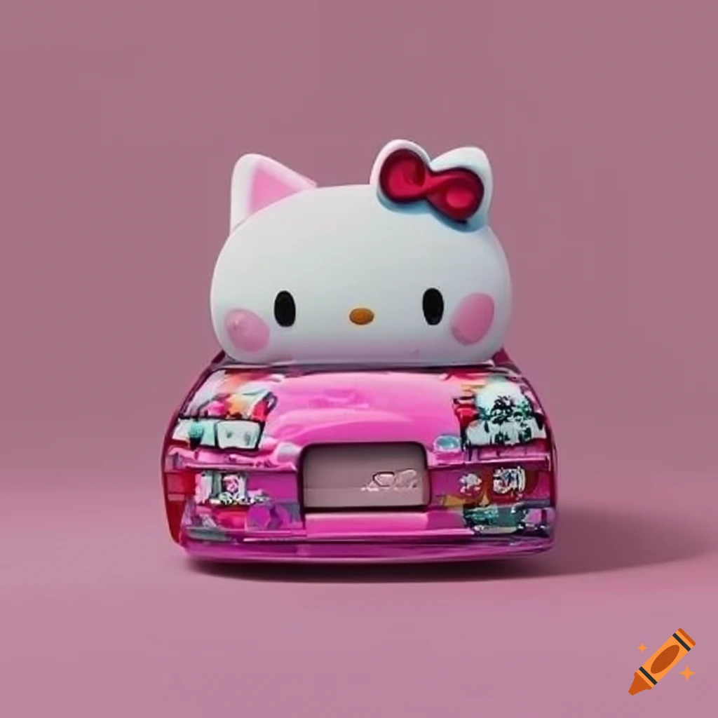 Custom painted Nissan Skyline resembling Hello Kitty on Craiyon