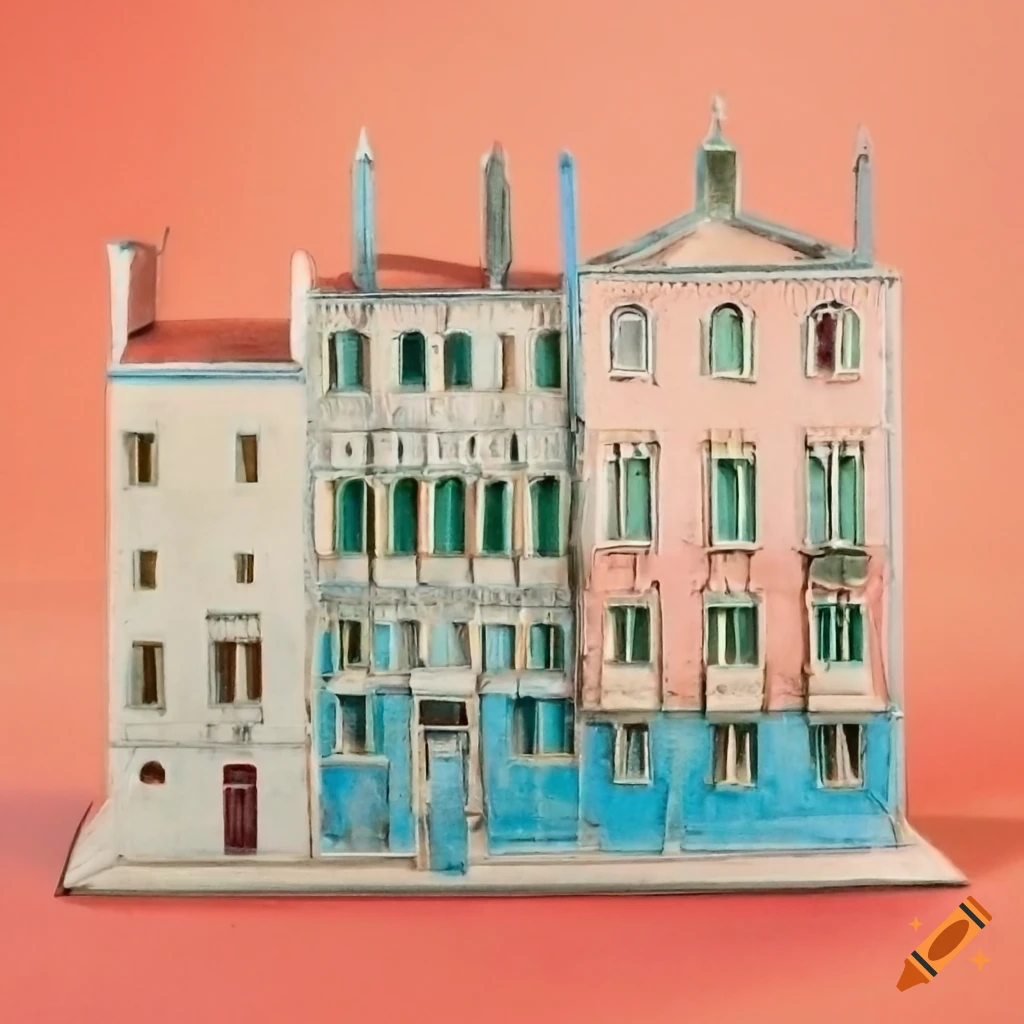 Vibrant pastel paper model of Venice on Craiyon