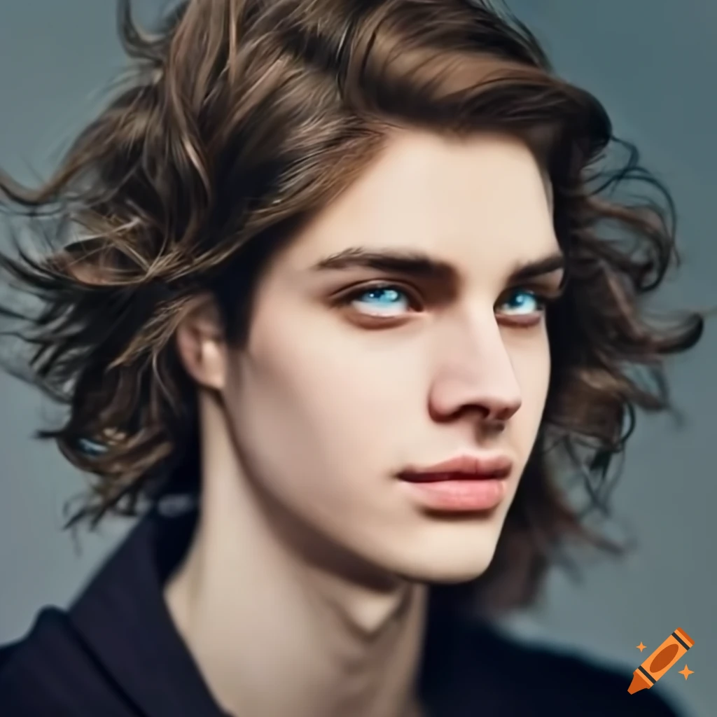 Portrait Of A Young Man With Wavy Hair And Green Eyes On Craiyon