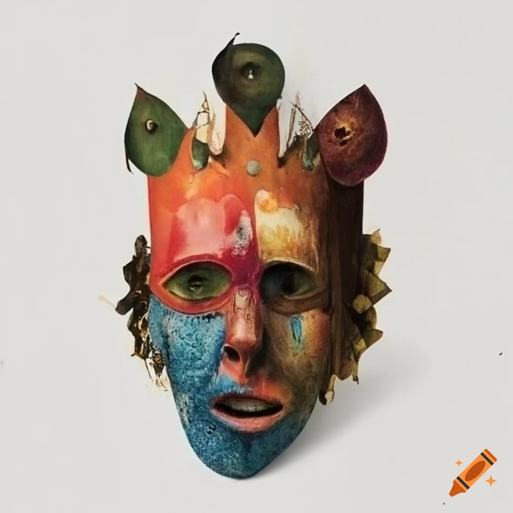 Surreal mask in max ernst and hieronymus bosch style