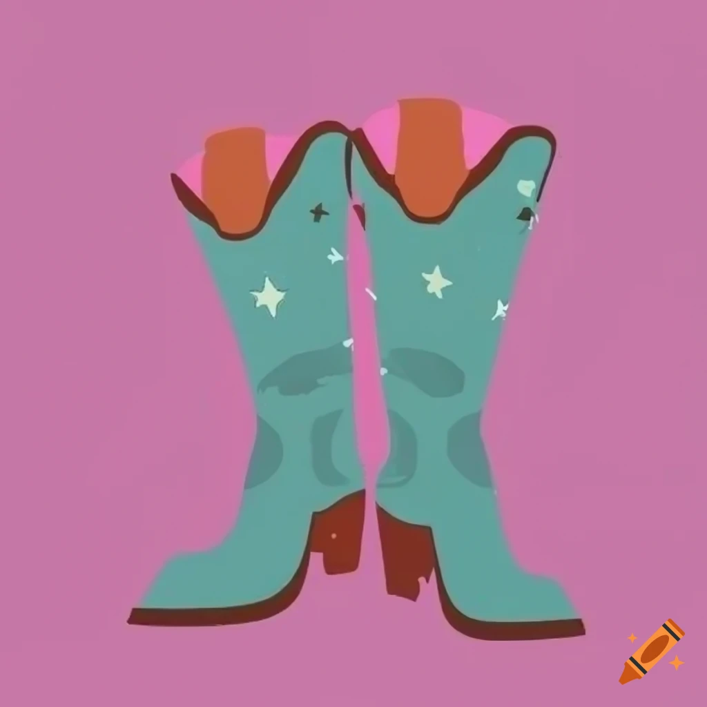 Pastel pink cowboy boots with stars illustration on Craiyon