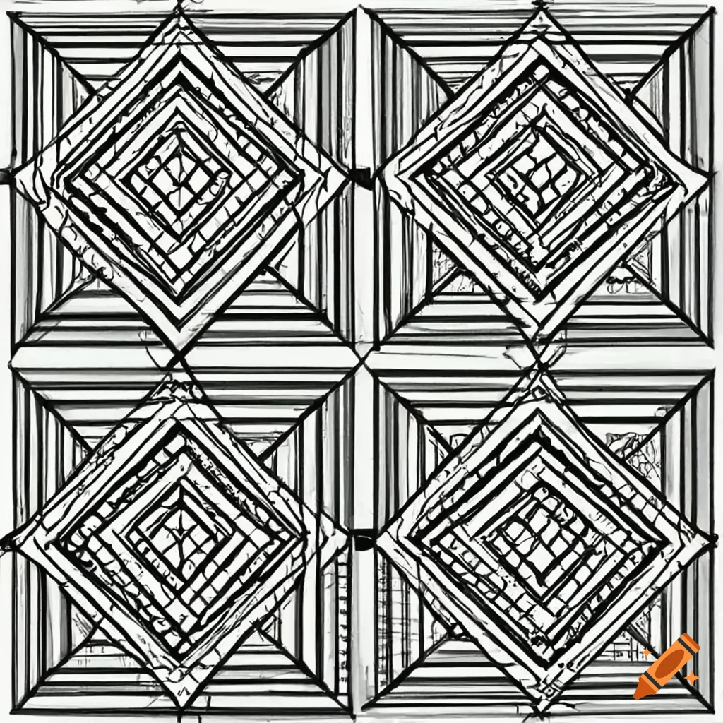 Coloring page with geometric shapes and patterns on Craiyon