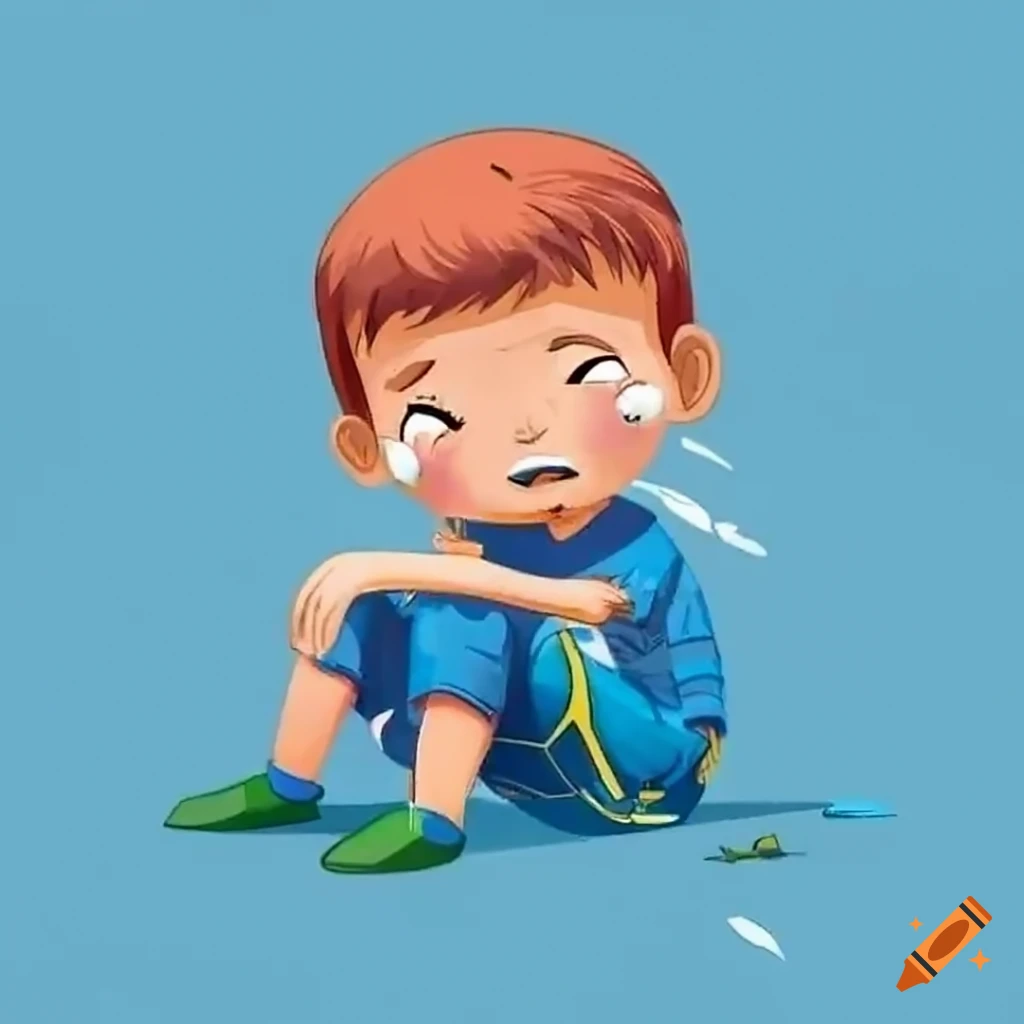 Cartoon image of kids crying over a crushed soccer ball on Craiyon