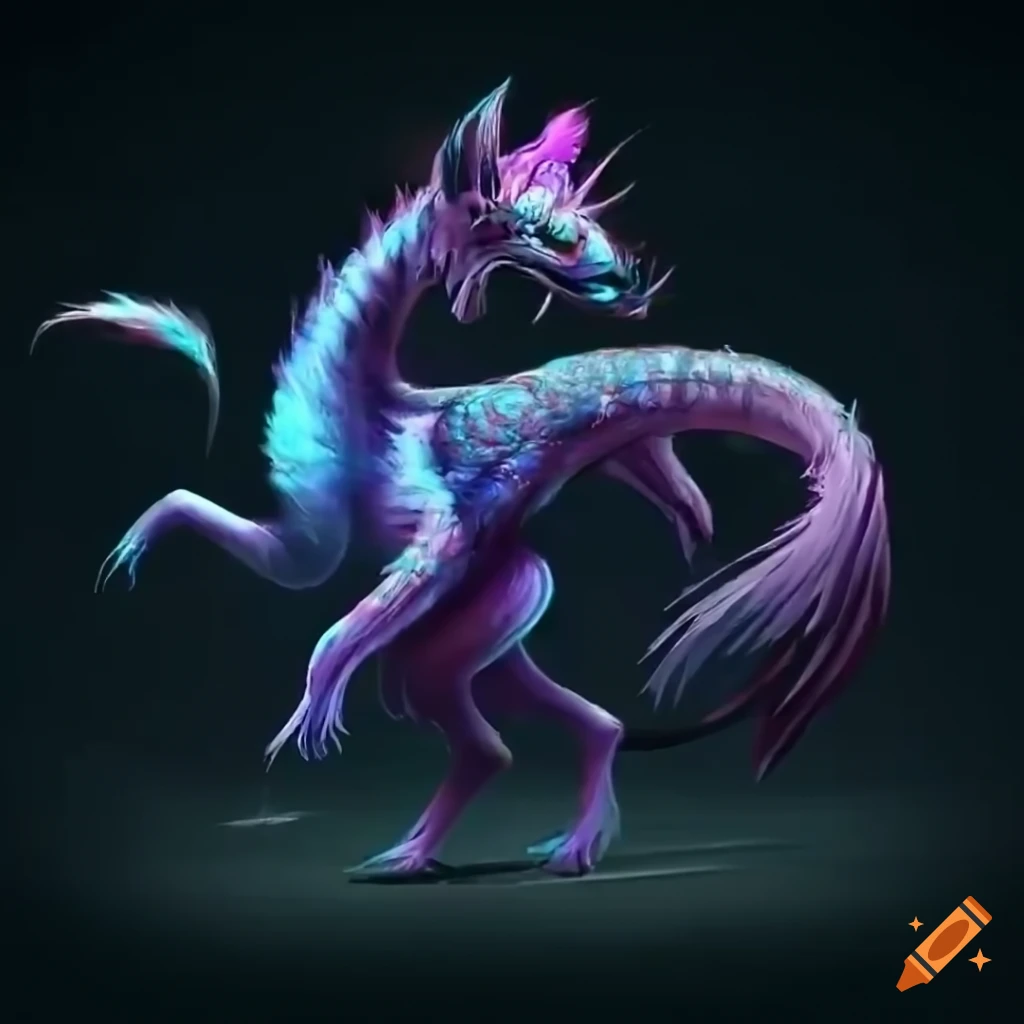 Painting of a graceful quadrupedal creature with feathers on Craiyon