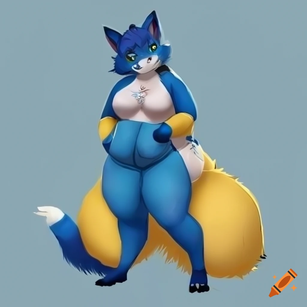 Blue And Yellow Fat Fox Furry Character On Craiyon