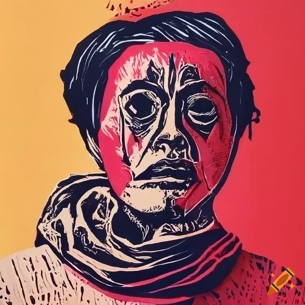 Melting faces in a lino print artwork on Craiyon