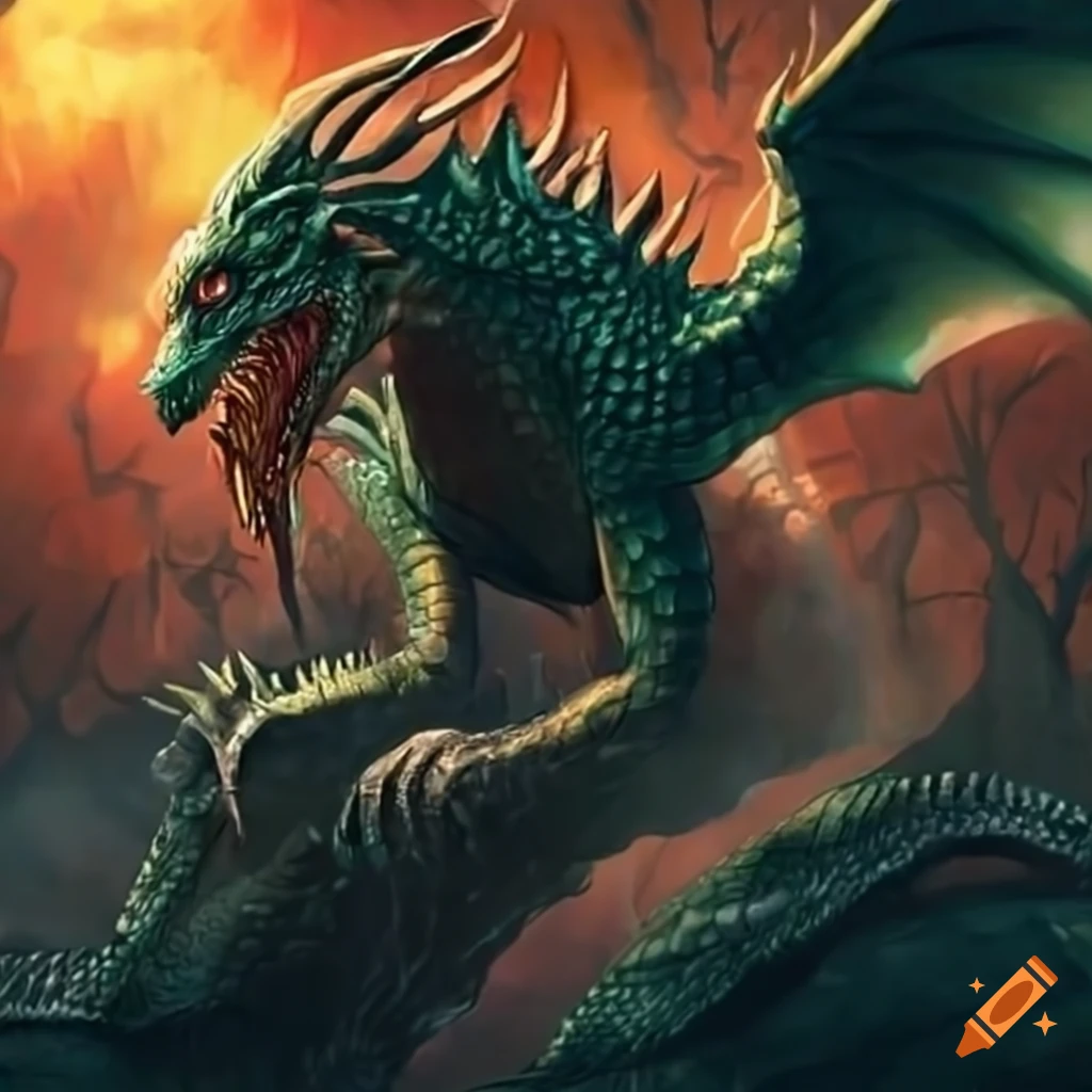 Depiction of dragons in a hunting scene on Craiyon