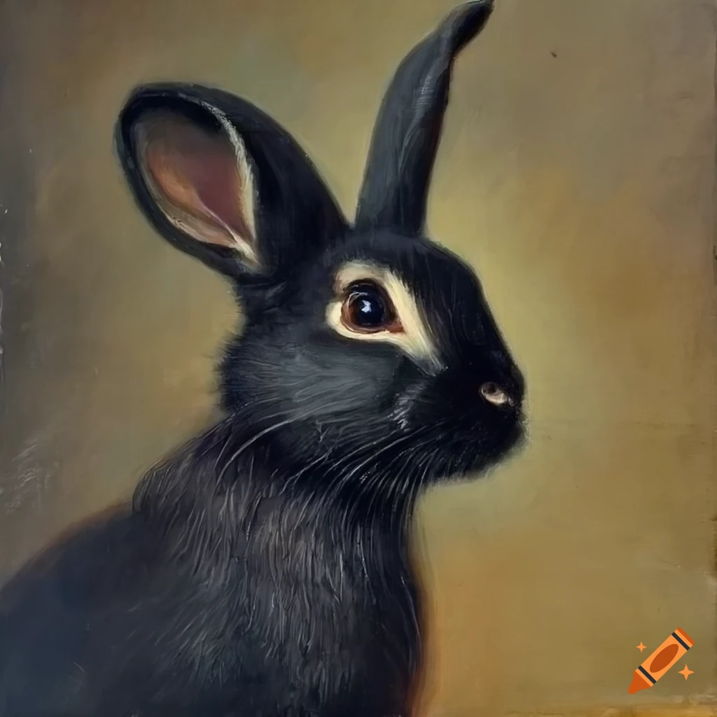 Portrait of a black rabbit in oil painting on Craiyon