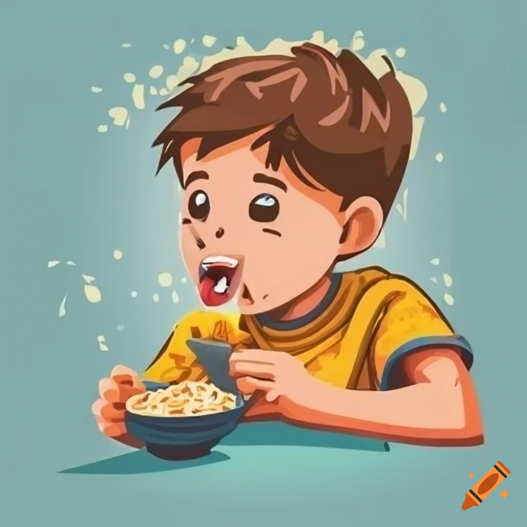 Cartoon Boy Eating Cereal