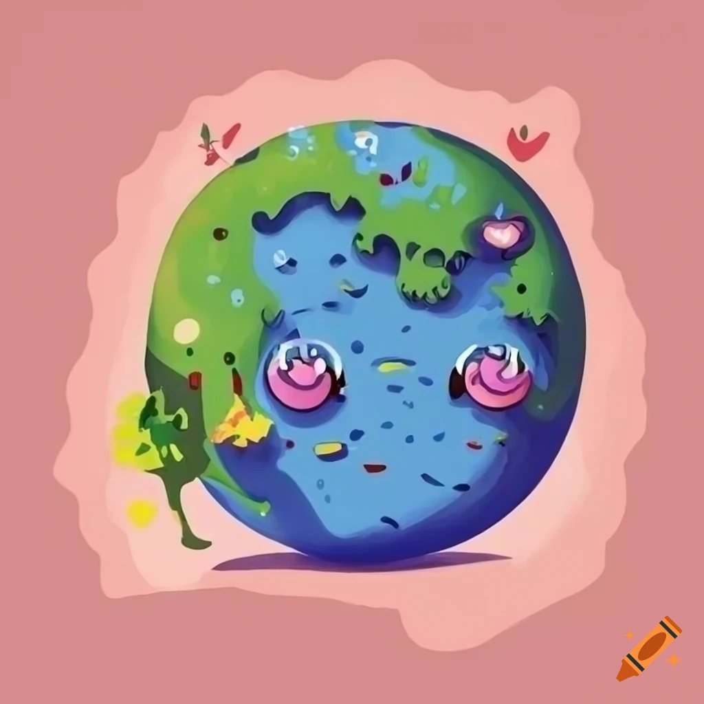 Cute illustration of a planet smiling on Craiyon
