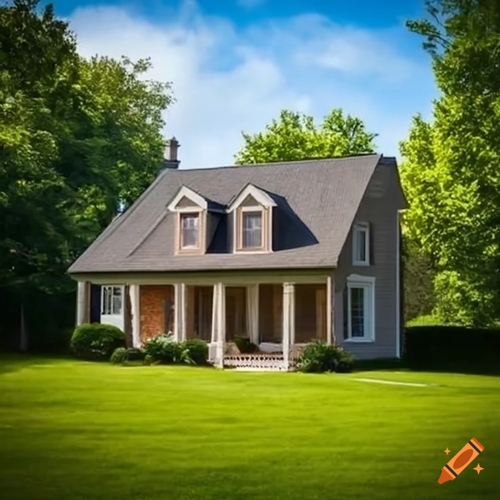 Daytime view of a house exterior with beautiful landscaping on Craiyon