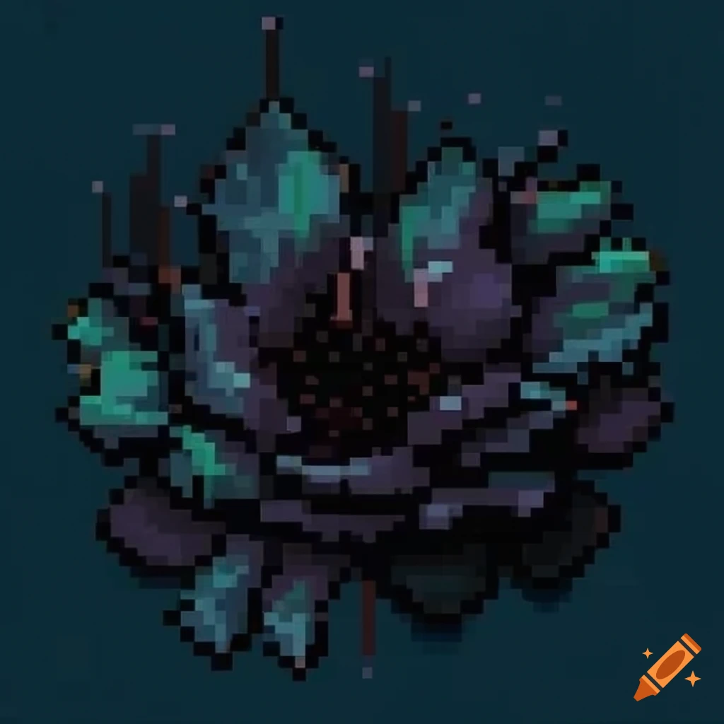 Pixel art of a bouquet of black flowers on a dark sea on Craiyon