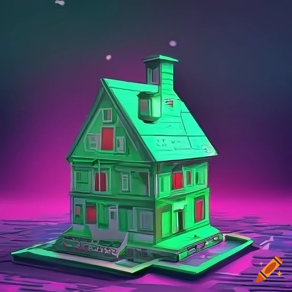 Detailed acrylic painting of monopoly green house tokens on Craiyon