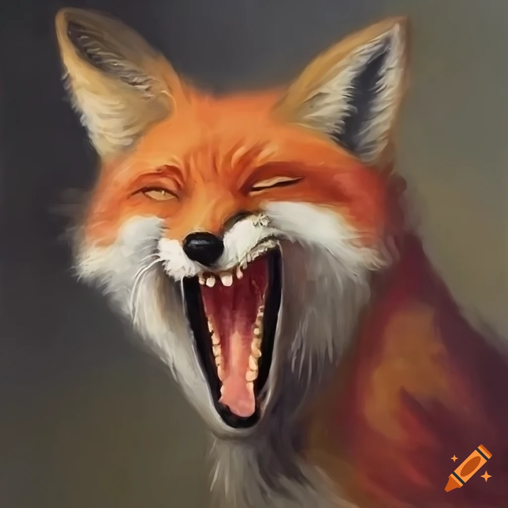 Oil painting of a fox yawning on Craiyon