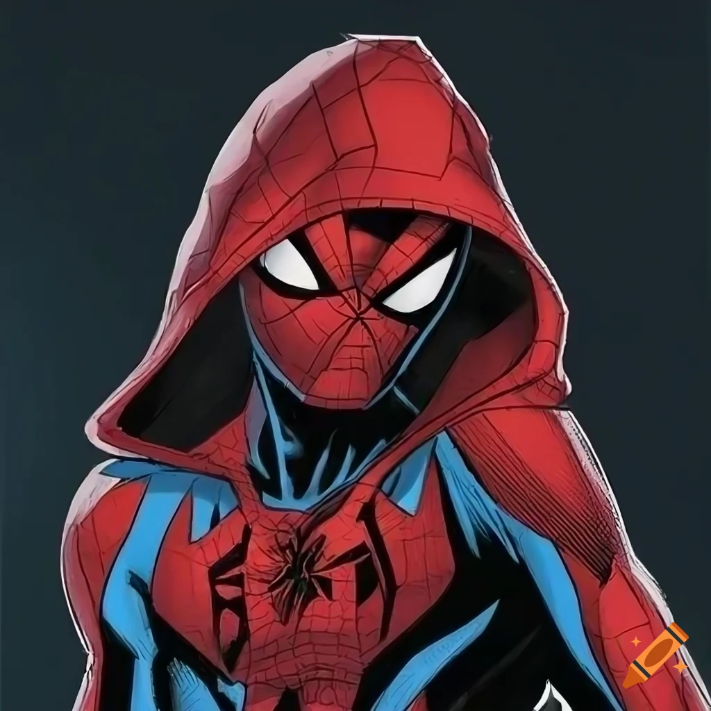 Comic-style image of Spiderman with fangs and a hood on Craiyon