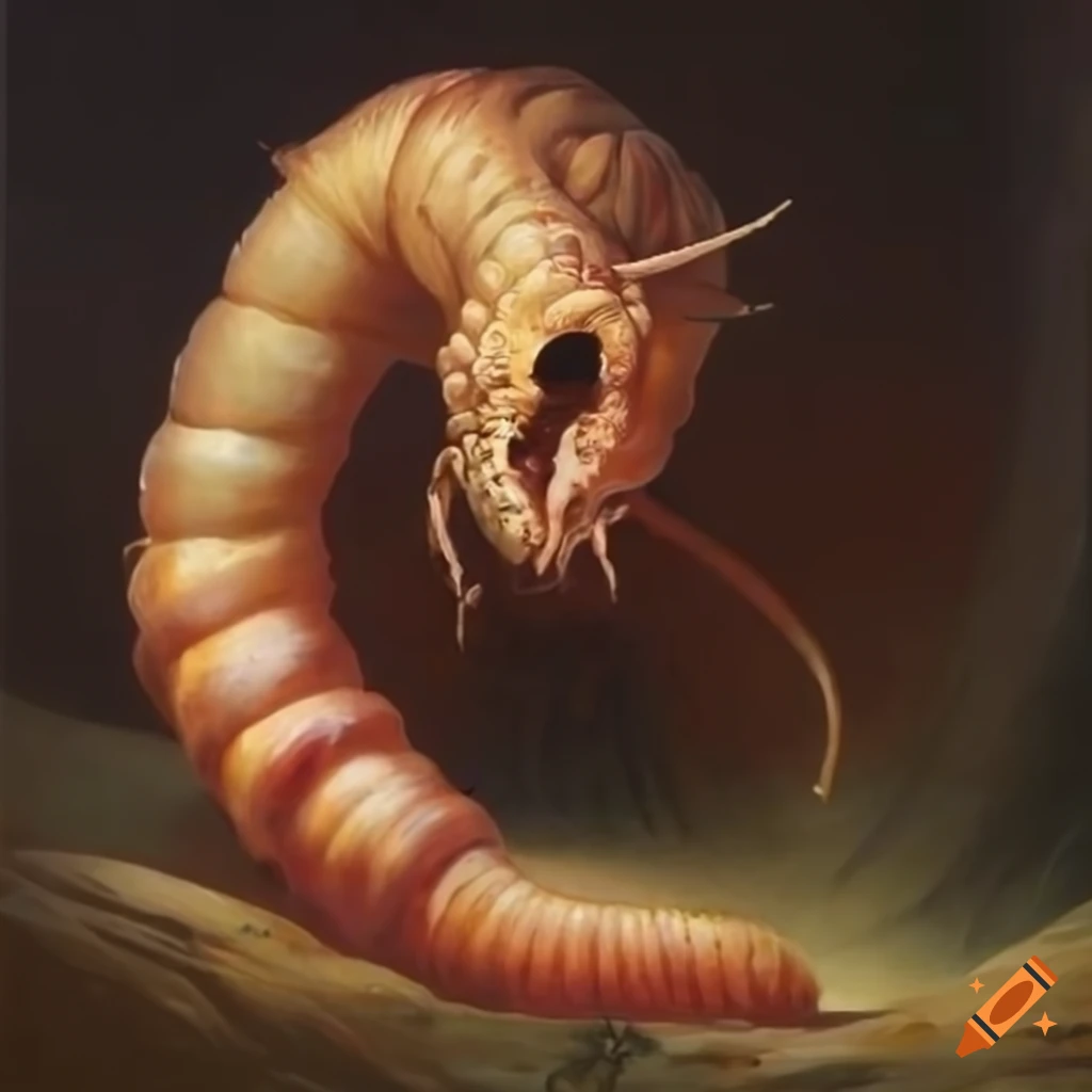 Painting of a Mongolian death worm in the desert on Craiyon
