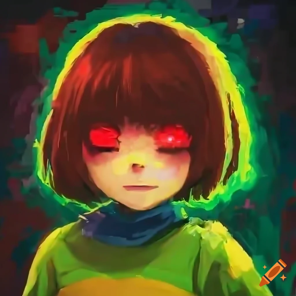Chara from Undertale in a cyberpunk alley on Craiyon