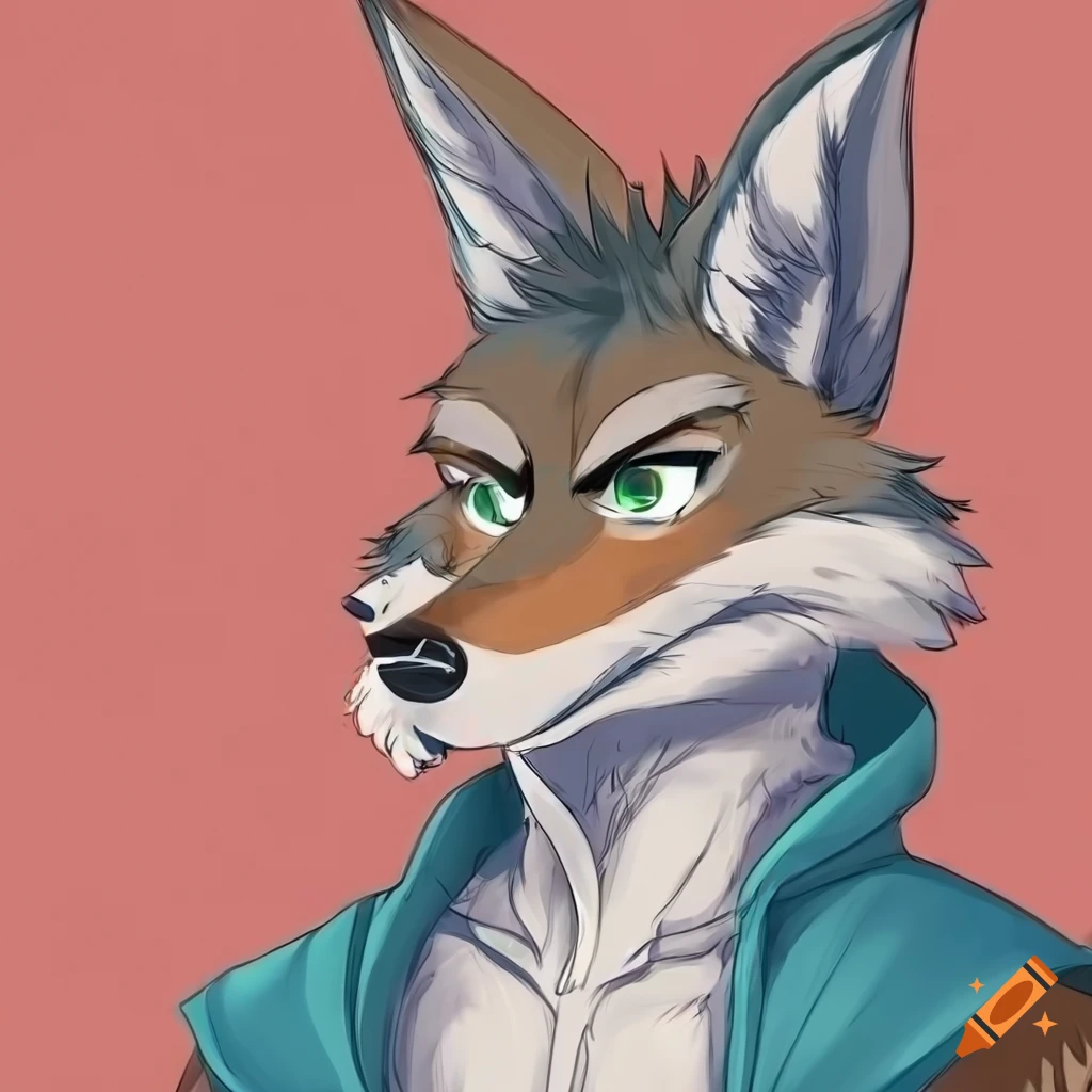 Anime style portrait of a smug anthro coyote on Craiyon
