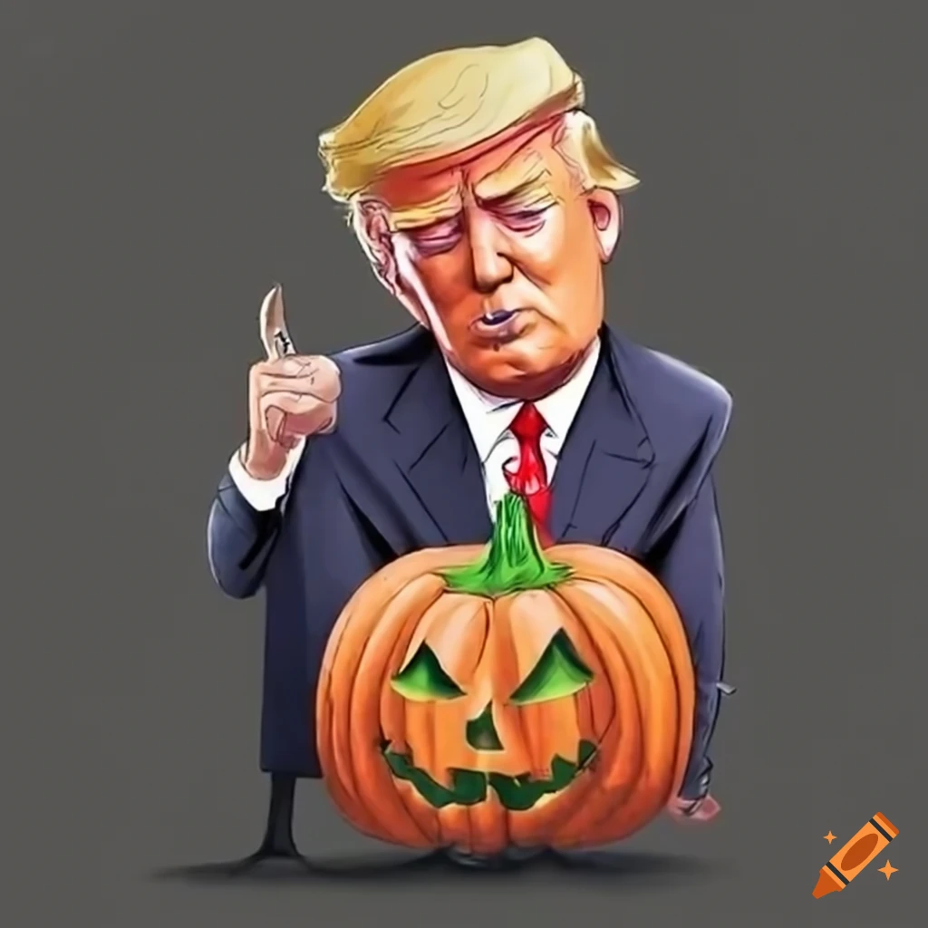 Cartoon of donald trump near a pumpkin