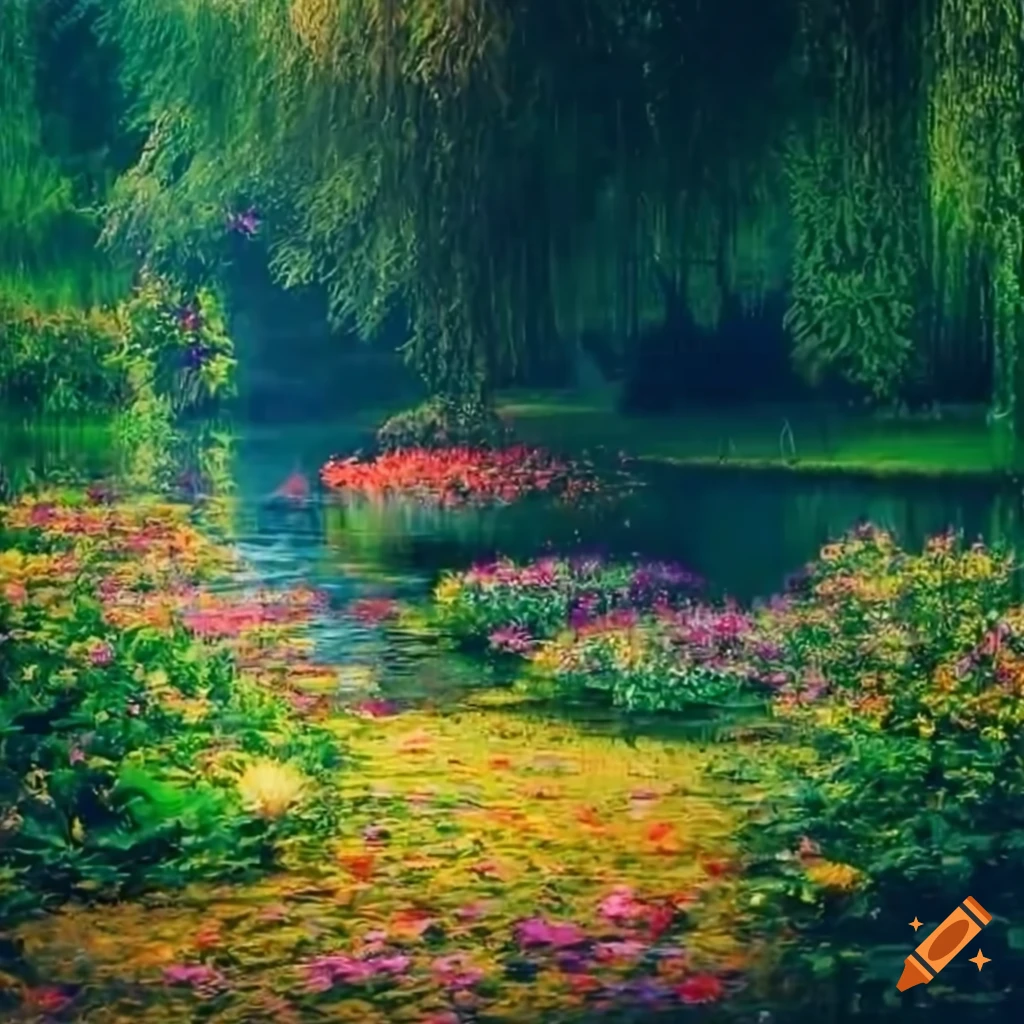 Monet-inspired garden painting with blooming flowers on Craiyon