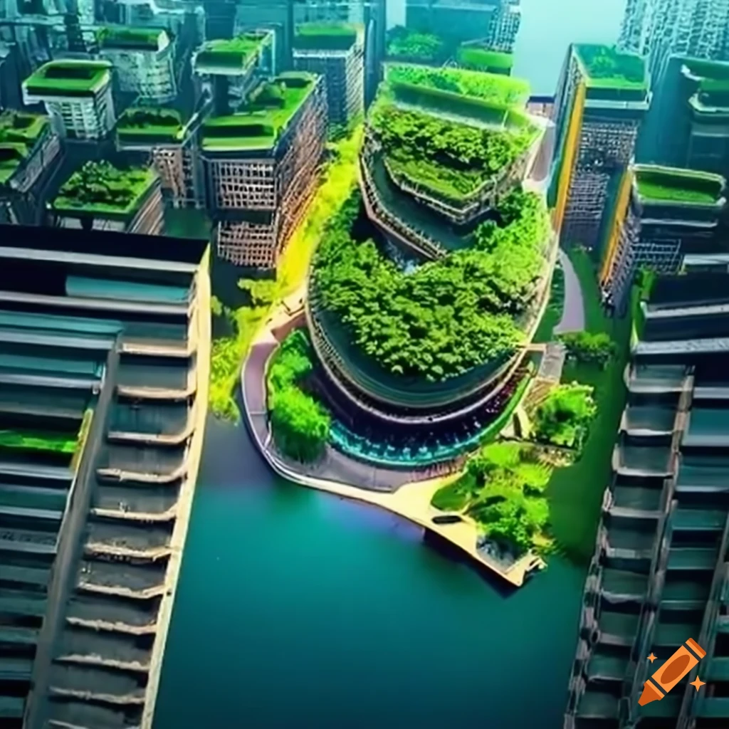 Green infrastructure in a cityscape on Craiyon