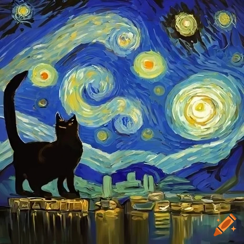 Intelligent painting of two cats in van gogh style on Craiyon