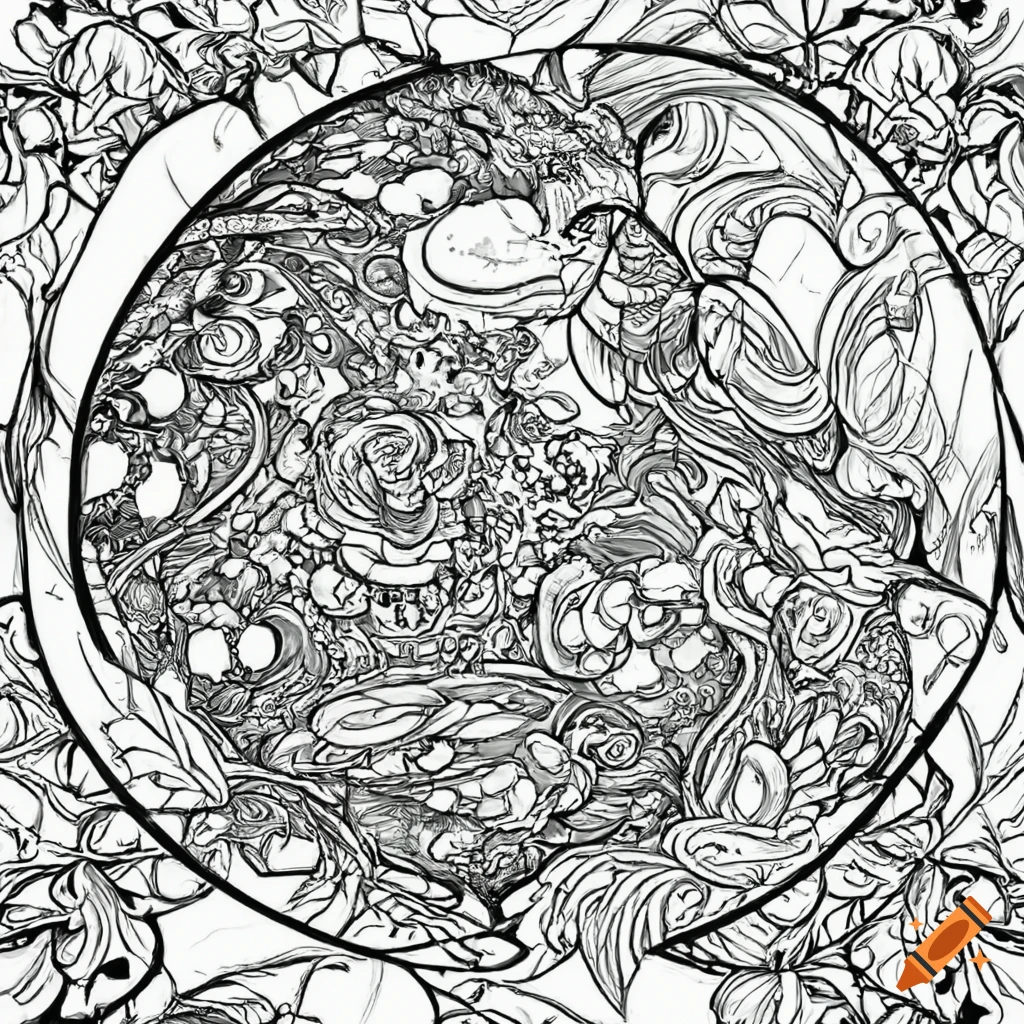 Detailed fantasy coloring page on Craiyon