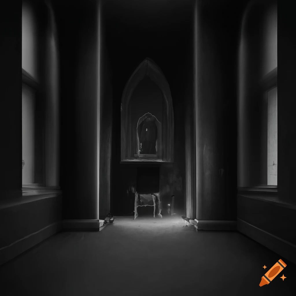 Interior design of a reflective room with a modern memorial on Craiyon