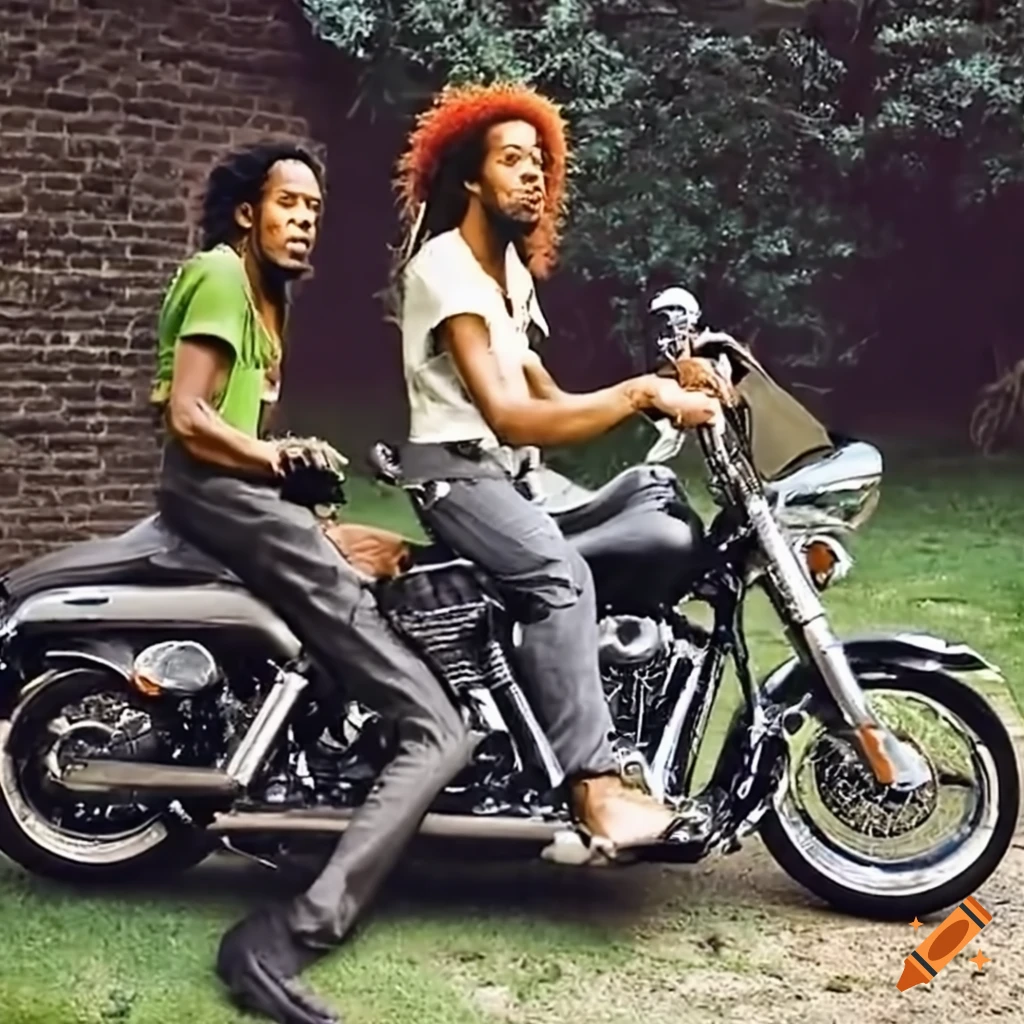 Bob Marley riding a Harley Davidson and smoking on Craiyon