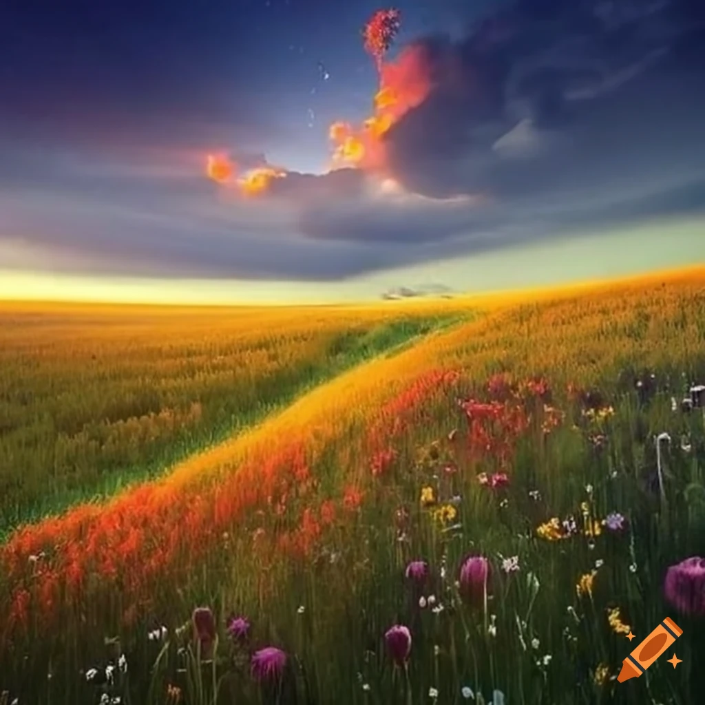 Surreal field of wildflowers on Craiyon
