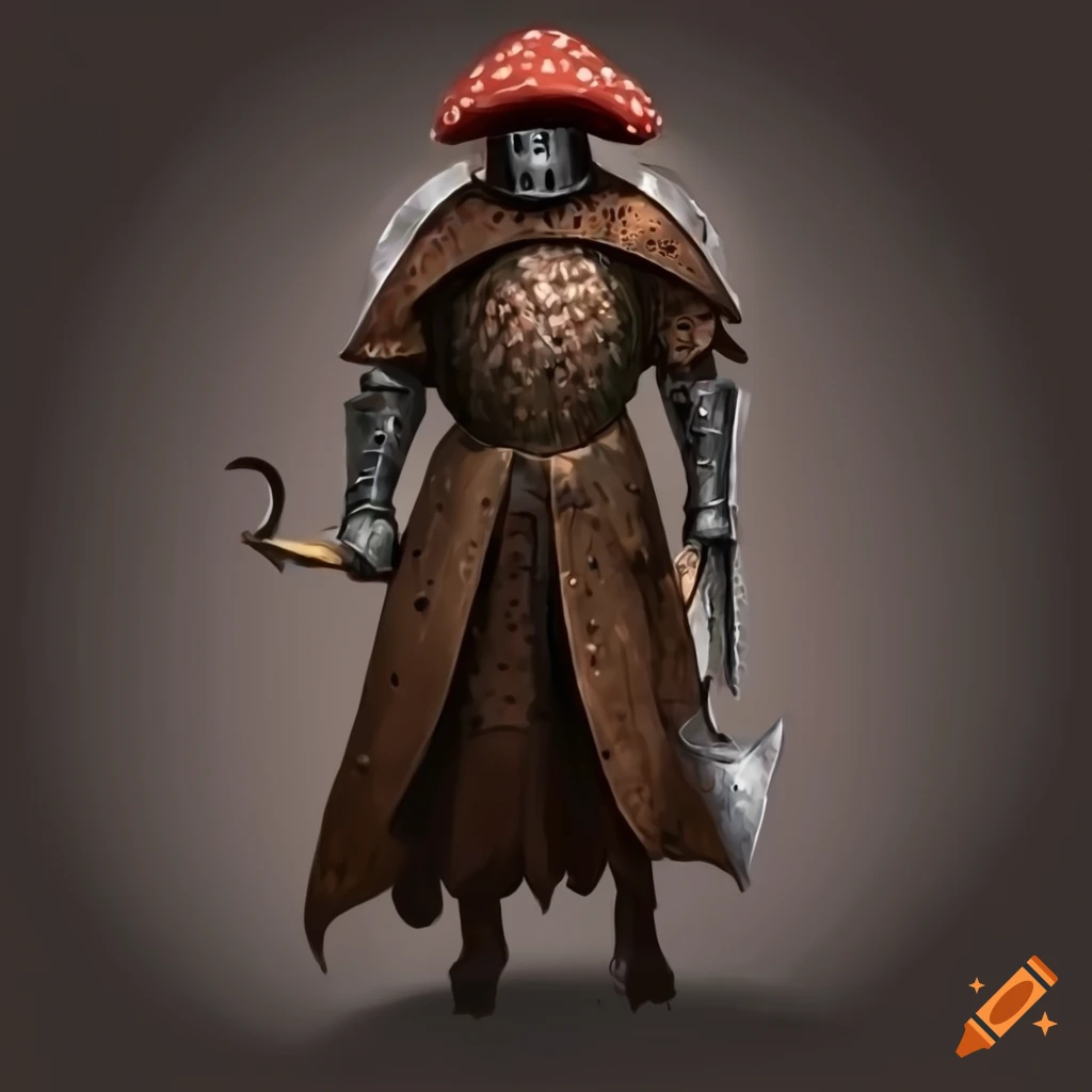 Image of a mysterious fantasy knight in mushroom armor on Craiyon