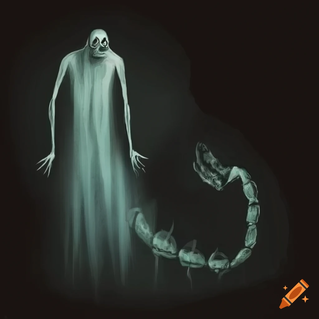 Illustration of a ghostly man with scorpion tail on Craiyon