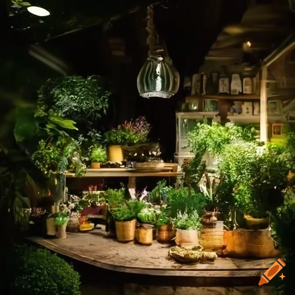 Night garden shop in the desert on Craiyon