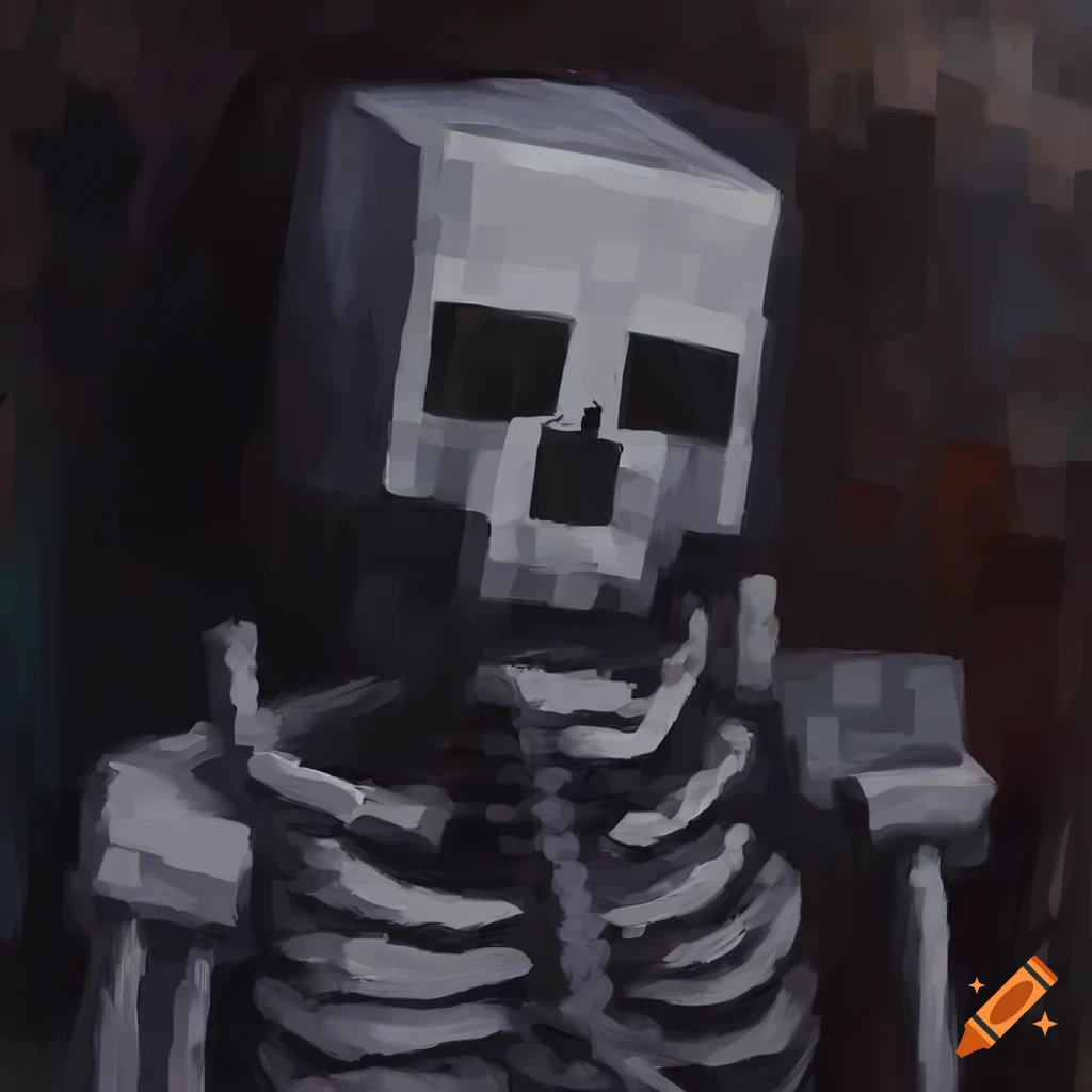 Haunting oil painting of a trapped minecraft skeleton on Craiyon