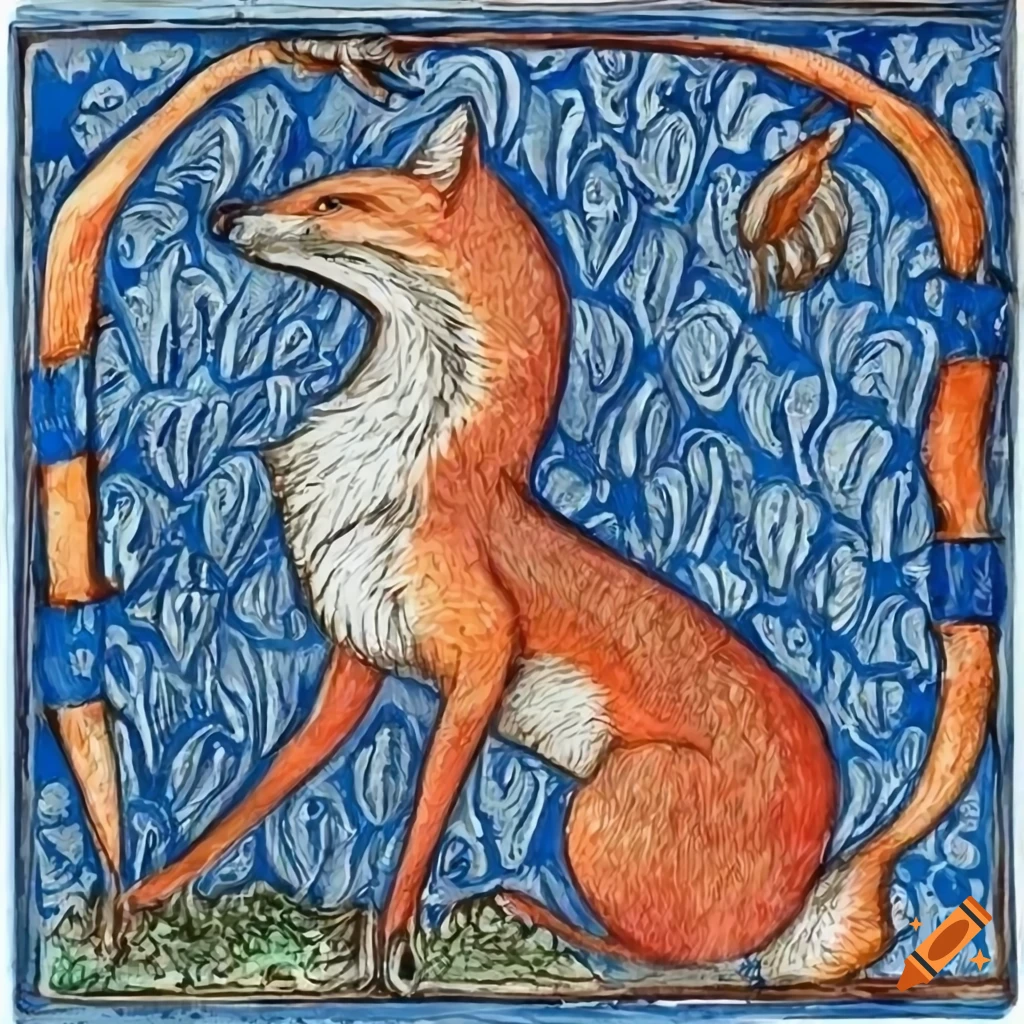 Medieval drawing of a fox on a blue background on Craiyon