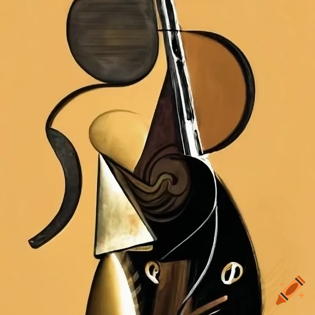 Abstract painting of a guitar and lady with music notes on Craiyon