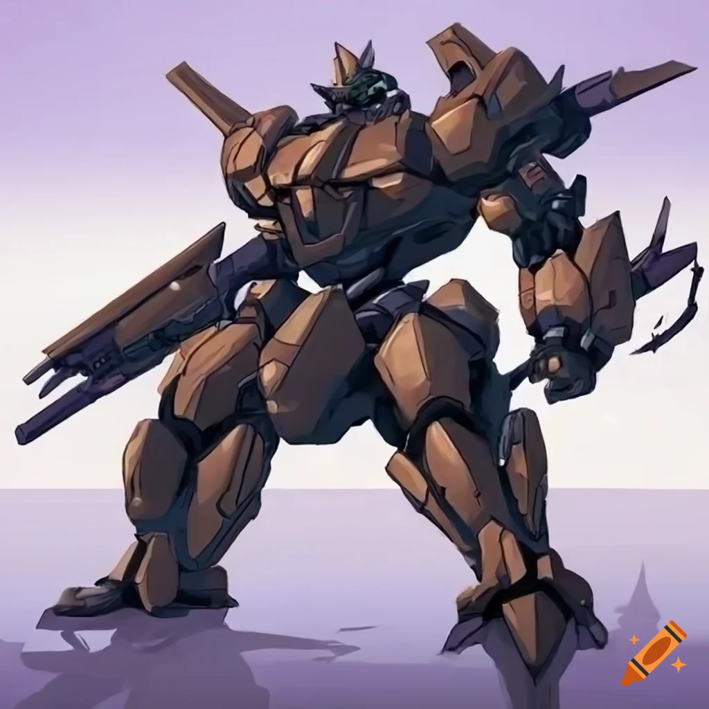 Anime mecha in bulky armor on Craiyon