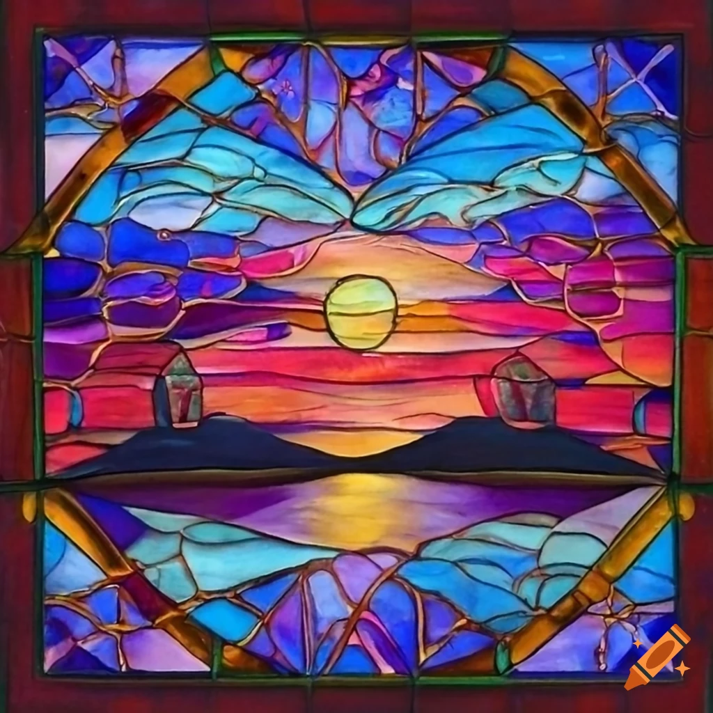 Detailed stained glass landscape painting on Craiyon