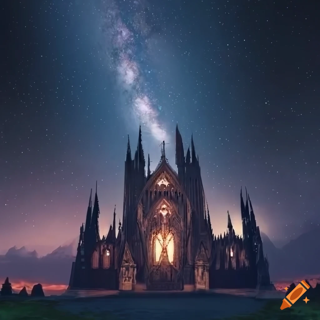 Sci-fi gothic cathedral on an alien planet on Craiyon
